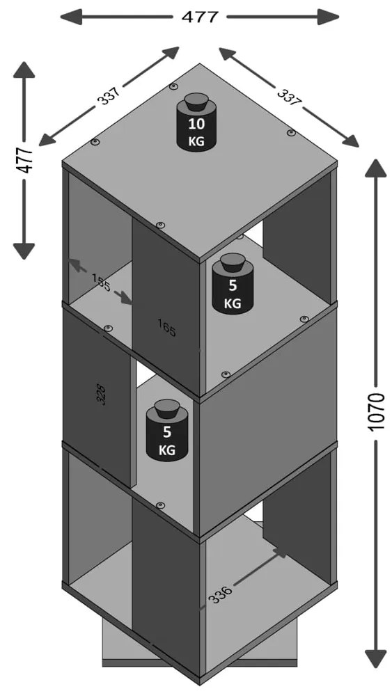 FMD Otočná kancelářská skříň otevřená 34 x 34 x 108 cm betonová