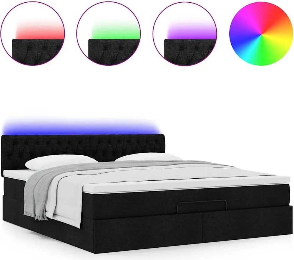 Osmanská postel s matrací & LED černá 180x200cm látka 3312411