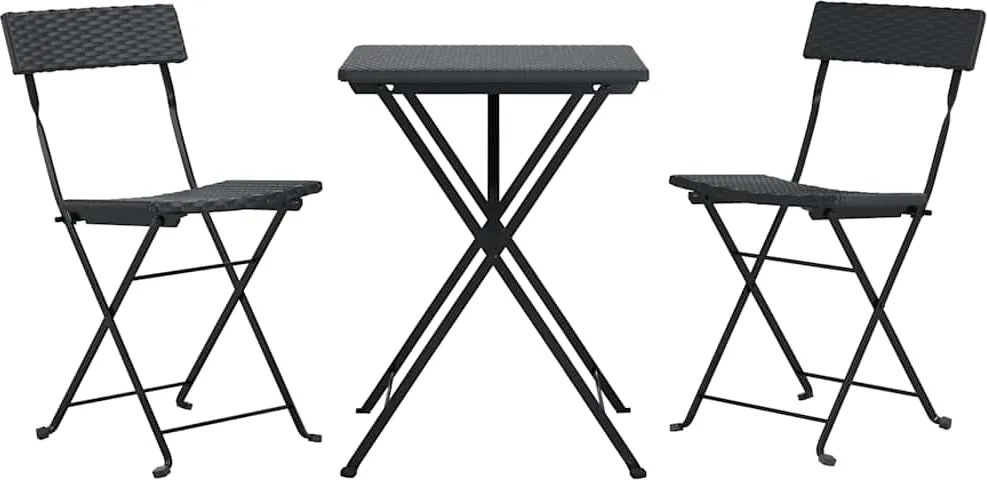 3dílný skládací bistro set černý polyratan 319989