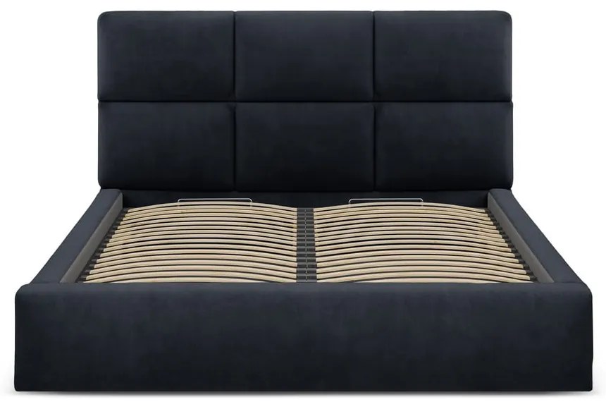 Tmavě modrá čalouněná dvoulůžková postel s úložným prostorem s roštem 140x200 cm Libera – Windsor & Co Sofas