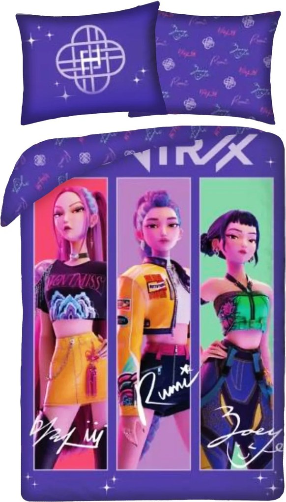 Bavlněné ložní povlečení KPop Demon Hunters - HUNTR/X - motiv Trio - 100% bavlna - 70x90 cm + 140x200 cm
