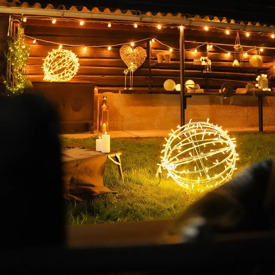 Easy fix 3D LED svítící koule, skládací, pr. 40 cm, teple bílá, bílý kabel, IP67, hliník