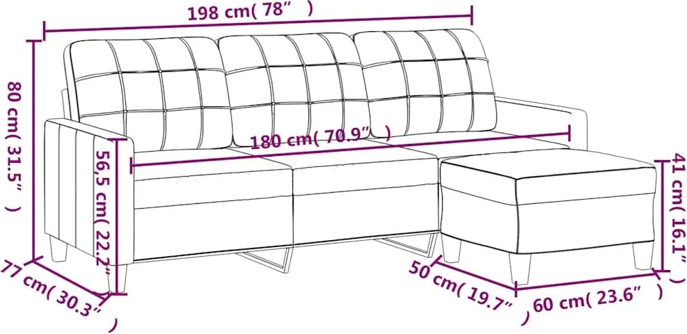 3místná pohovka s podnožkou černá 180 cm umělá kůže 3201014