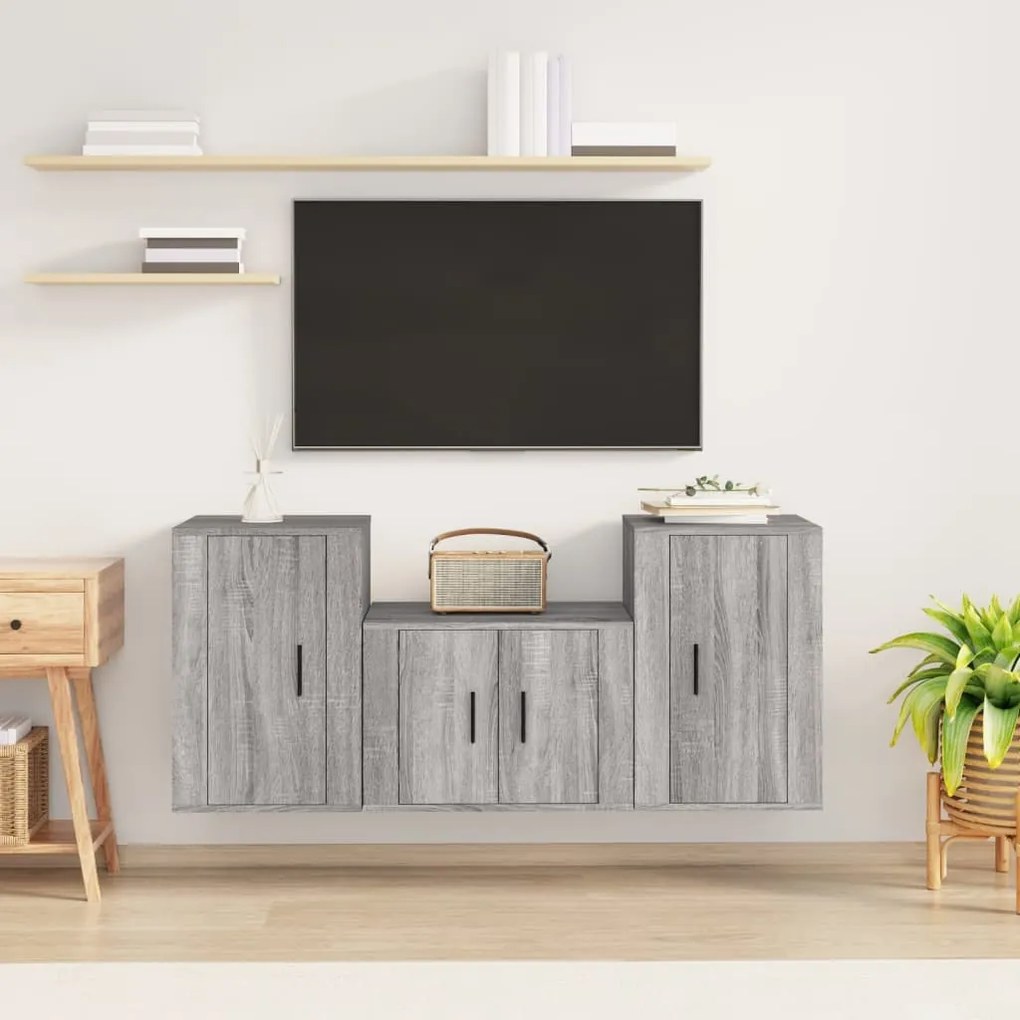 3dílný set TV skříněk šedý sonoma kompozitní dřevo 3188500
