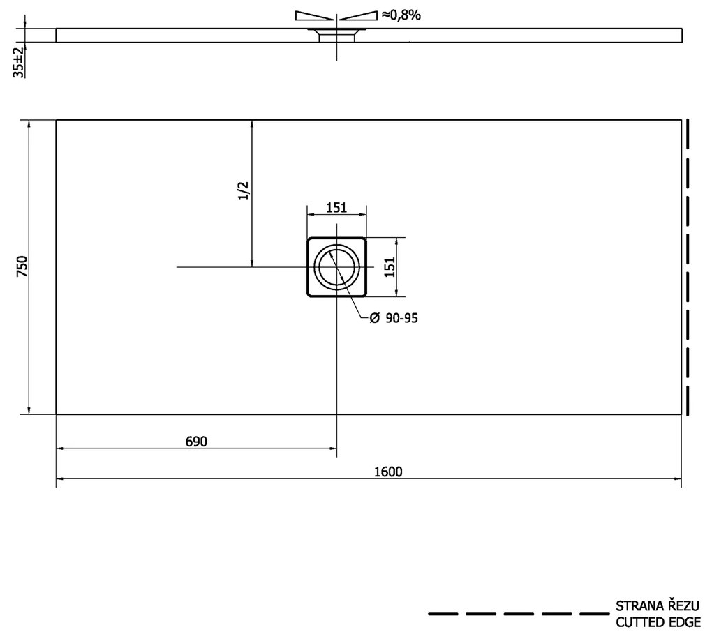 Polysan FLEXIA vanička z litého mramoru, 160x75x3,5cm, 72921