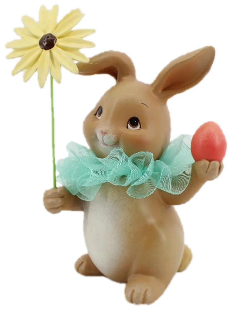 Velikonoční dekorace králíka s květinou a vajíčkem - 11*9*15 cm