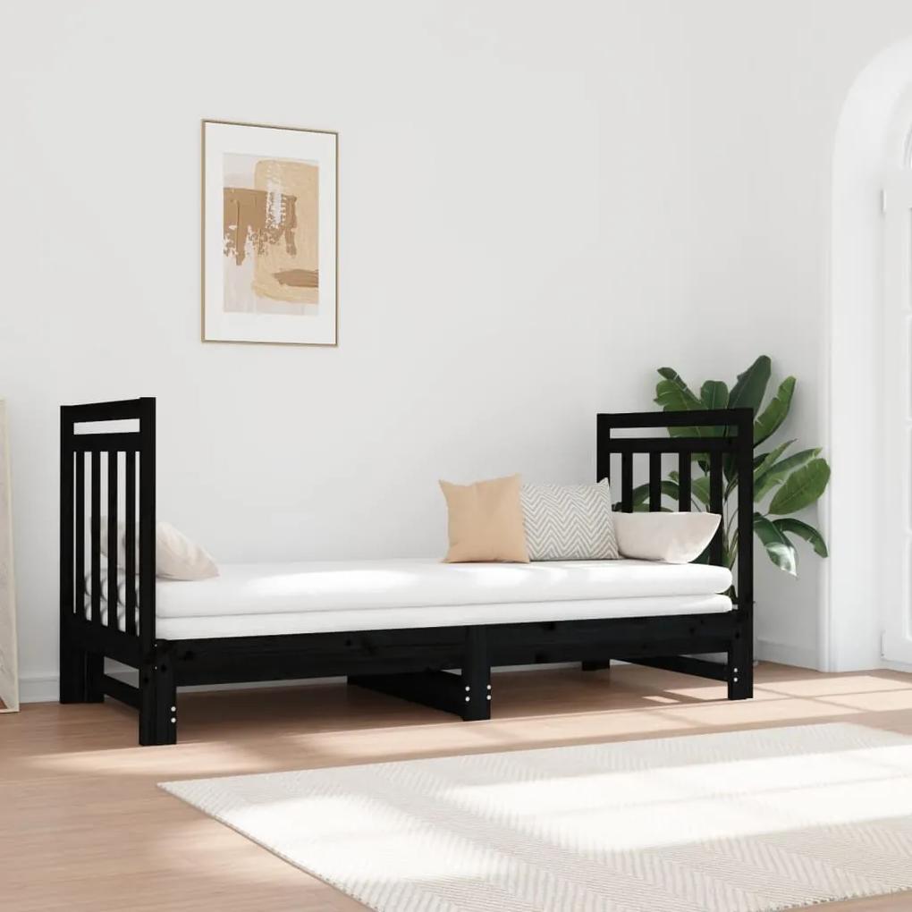 Výsuvná postel černá 2x (90 x 190) cm masivní borovice,  3124776