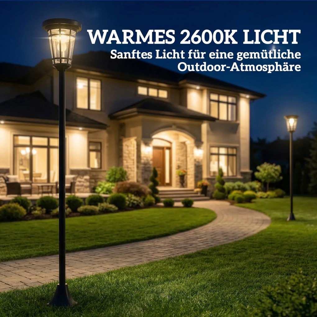 Outsunny Solární lucerna sada 2 stojacích lamp 180 cm s nastavitelnou výškou a 2 režimy jasu, spínač se světelným senzorem, IP44