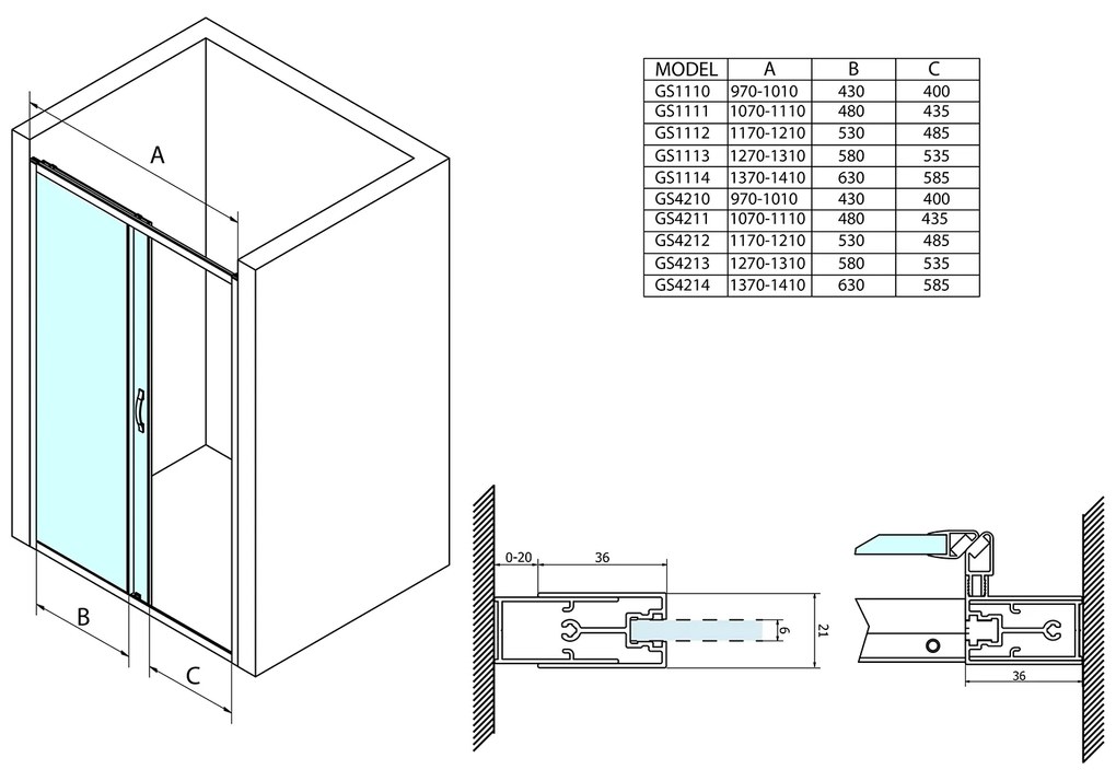 Gelco SIGMA SIMPLY sprchové dveře posuvné 1000 mm, sklo Brick GS4210 GS4210