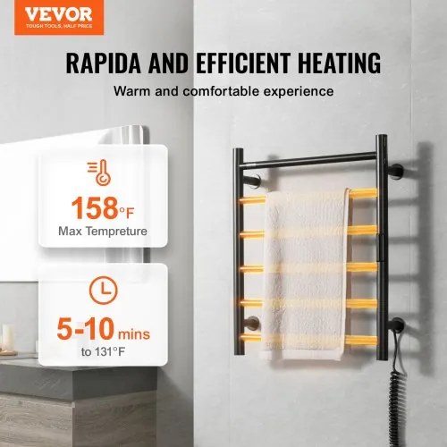 6 barový věšák na ohřívač ručníků Nástěnný vyhřívaný věšák na ručníky do koupelny