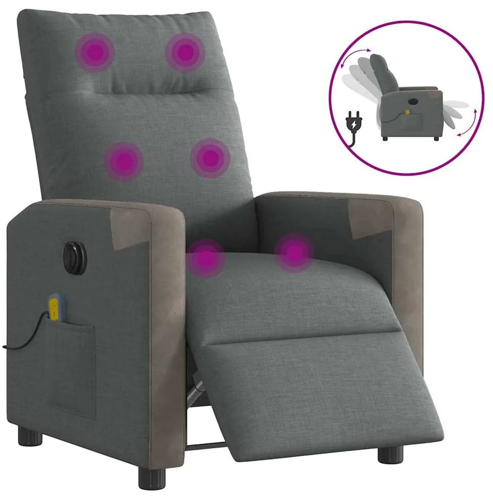 Elektrické masážní polohovací křeslo tmavě šedé textil 3324086