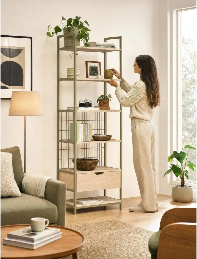 Zelená ocelová knihovna 60x179,5x40 cm Amara – Marckeric
