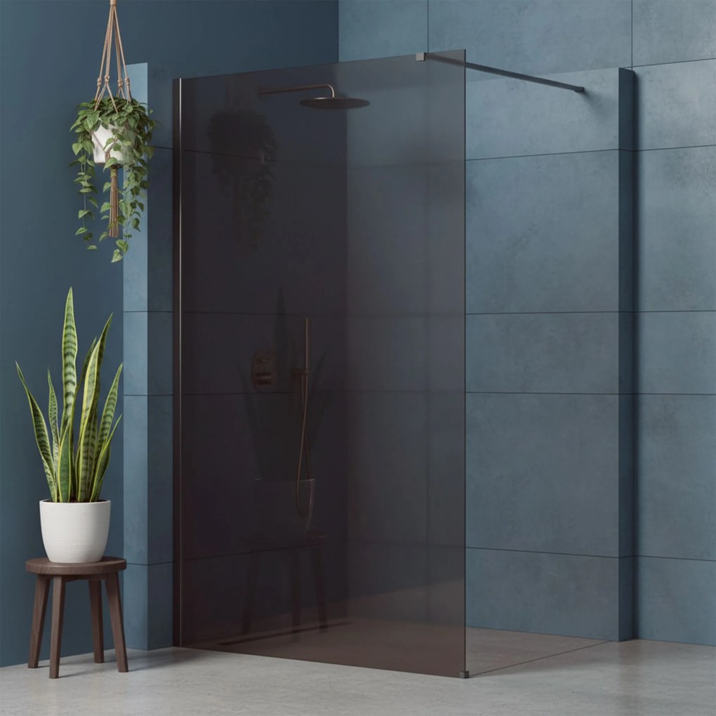 Bezrámová sprchová zástěna REA FLEXI TITAN 110 cm, titan kartáčovaný/hnědá kouřová - bez vaničky