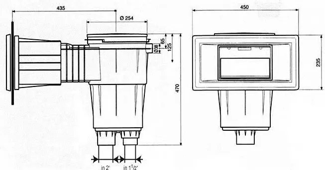 Vagnerpool Skimmer 17,5 l světle šedá (RAL7004 - signální šedá) široké hrdlo, pro folii (372 x155 otvor)