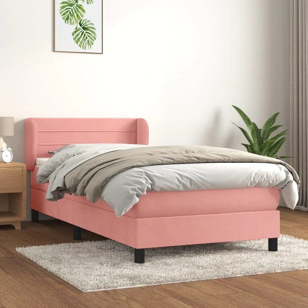 vidaXL Box spring postel s matrací 100x200 cm samet [3127540] Barva: světle šedá