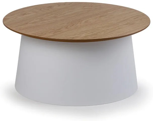 Plastový kávový stolek SETA s dřevěnou deskou, průměr 69 cm, dub/bílá