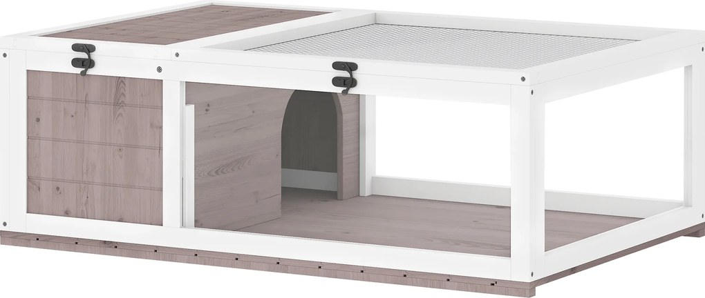 PawHut Dřevěný dům pro želvy, želví výběh s hlavními domky a otevíracím vrchním krytem 91x60,5x32 cm, hnědý