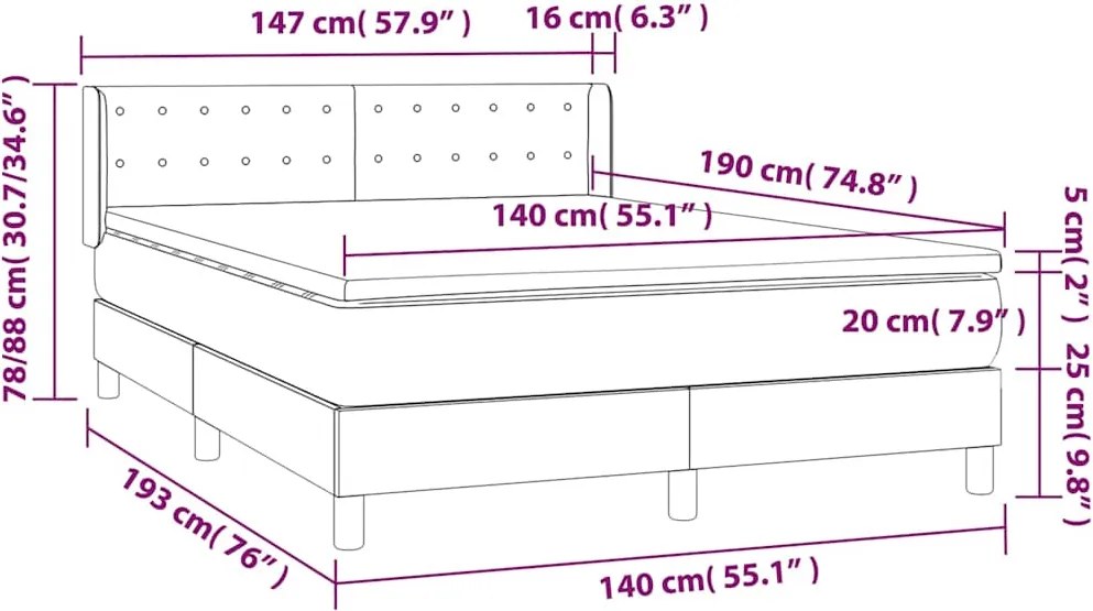 Box spring postel s matrací světle šedá 140x190 cm samet 3131195