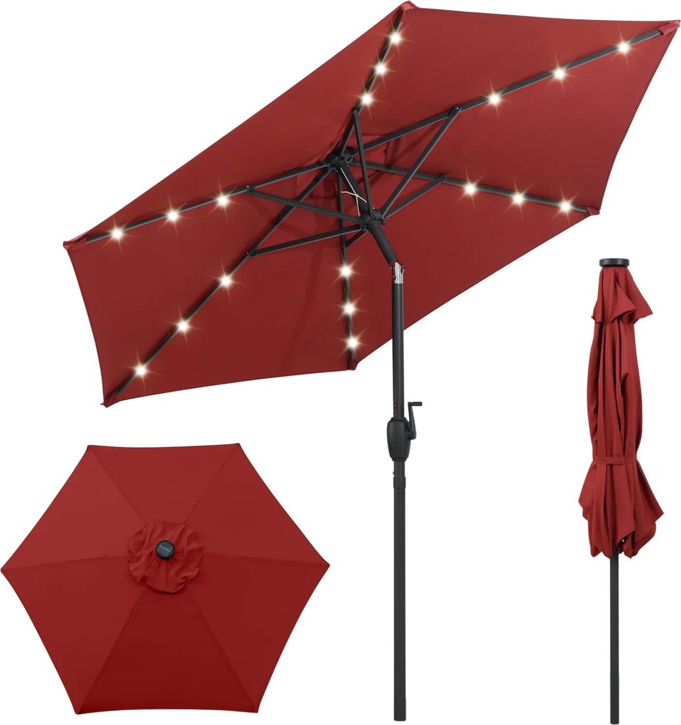 Costway Slunečník 230 cm s LED solárním osvětlením a klikou