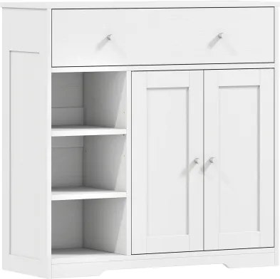 HOMCOM úzká koupelnová skříňka se zásuvkou, 2 dveřmi a 3 otevřenými přihrádkami, 80x30x80,2 cm, do kuchyně a obývacího pokoje, bílé dřevěné dekorace