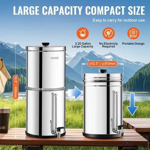 Gravitační vodní filtr z nerezu 8,5 l se 2 filtry – k8626