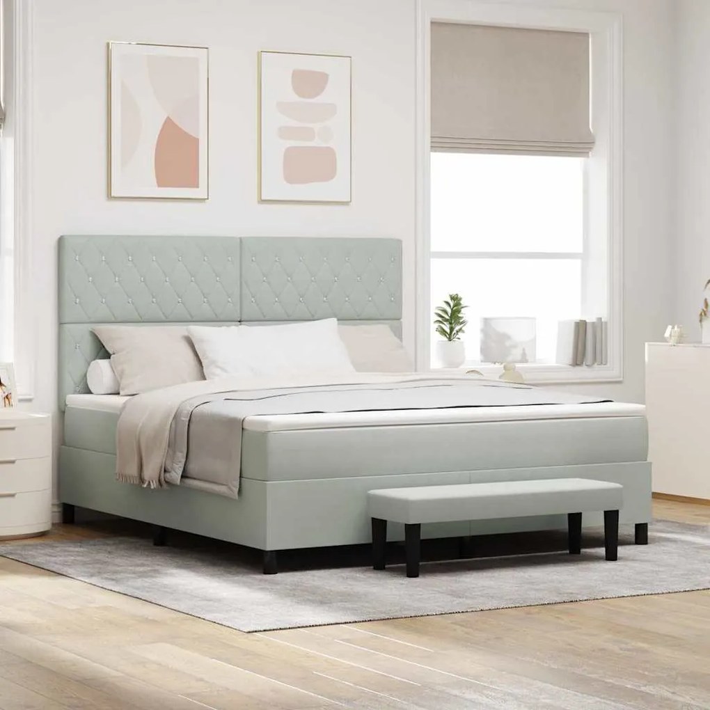 Postel s boxspringem s čelo Světle šedá 200 x 180 cm samet 3344462