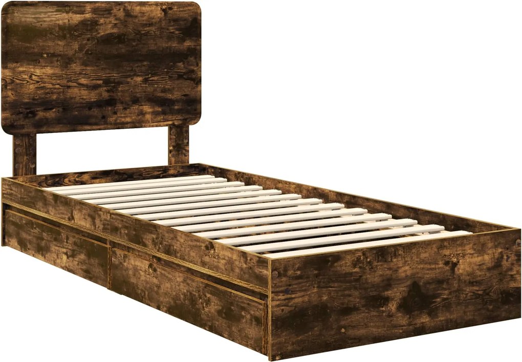 Postel s úložným prostorem se zásuvkou Kouřový dub 100 x 200 cm 3412718