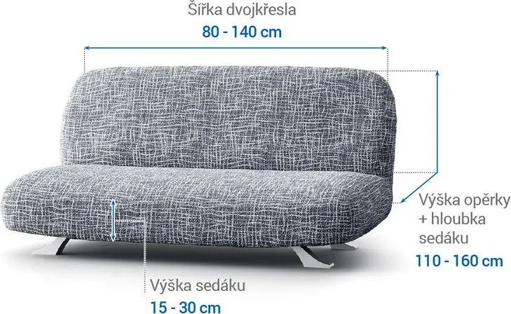 Bielastické potahy GRAFITI NOVÉ antracit dvojkřeslo s dřevěnými rukojeťmi (š. 80 - 140 cm)