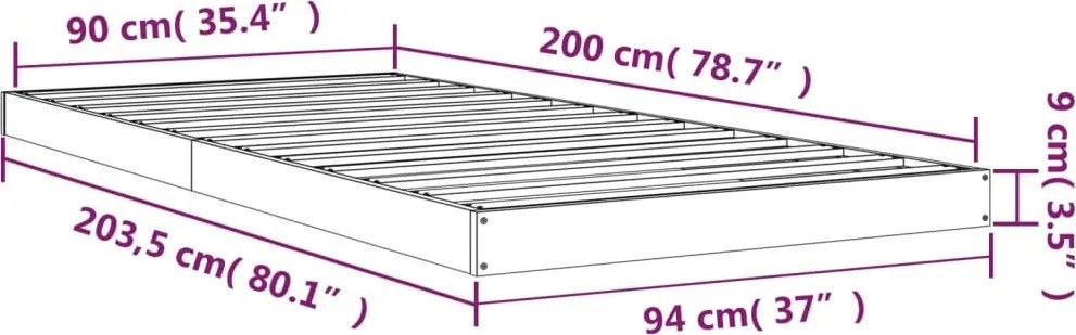vidaXL Rám postele 90 x 200 cm masivní borovice [823462] Barva: Šedá