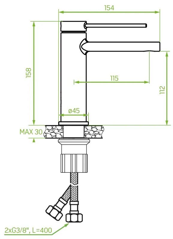 Laveo Pinar, umyvadlová baterie h-158, černá matná, LAV-BAW_722D