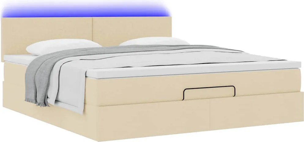 Osmanská postel s matrací & LEDs krémová 180x200cm látka 3312248
