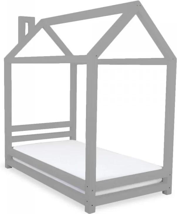 Dětská postel ve tvaru domečku Happy, 80x200cm, šedá