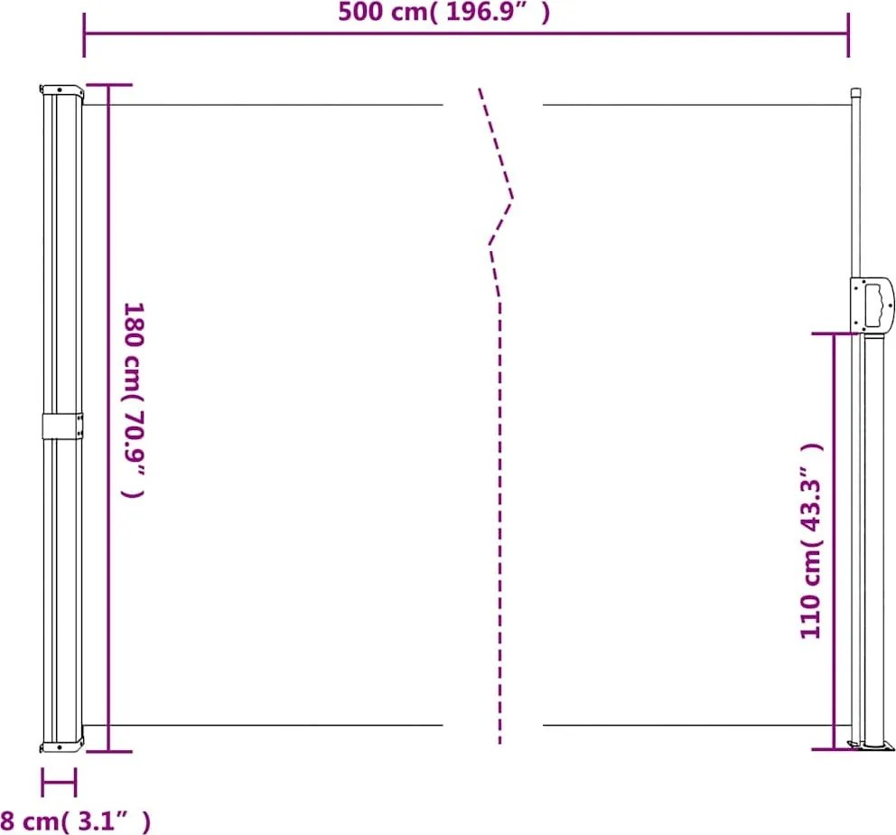 vidaXL Zatahovací boční markýza 180 x 500 cm [4004446] Barva: Černá