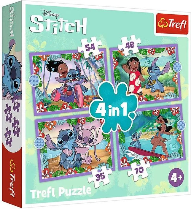 Puzzle 4v1 Bláznivý den Lilo & Stitch