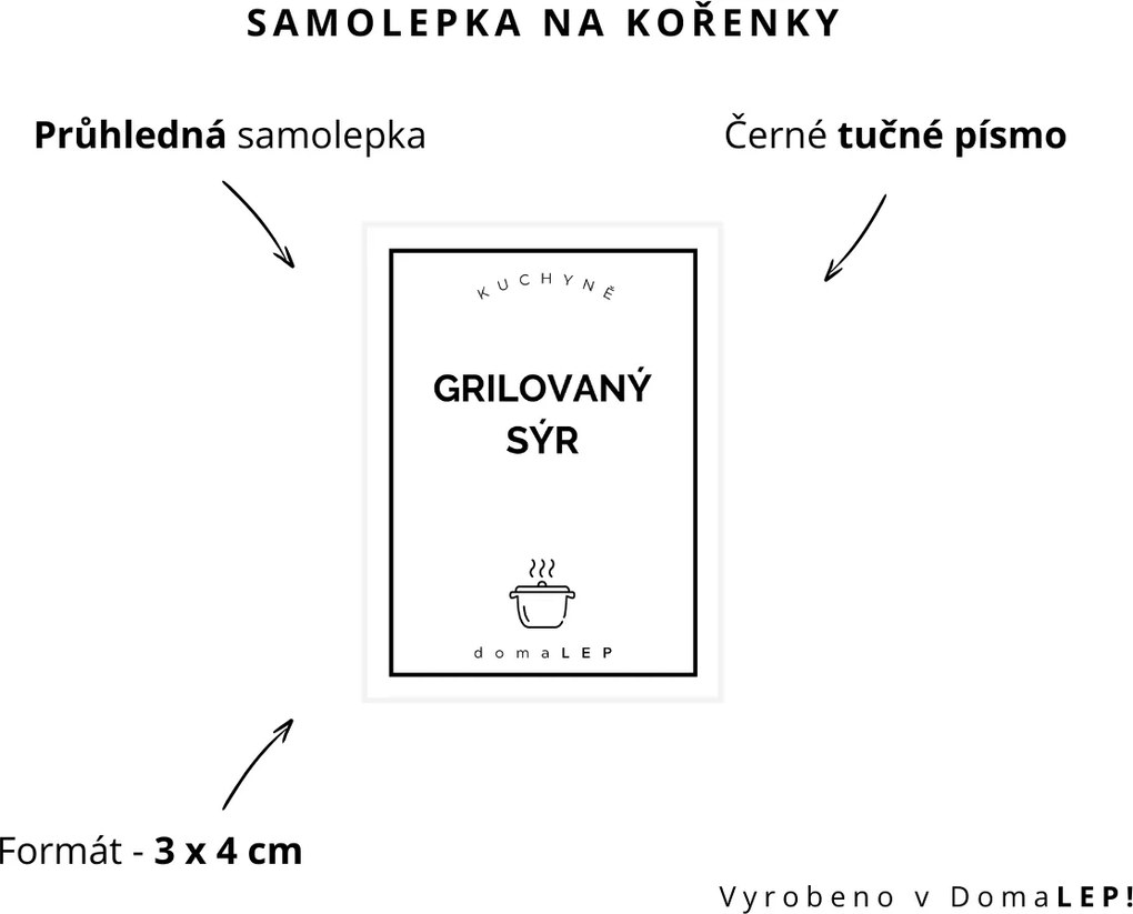 GRILOVANÝ SÝR - Samolepka na kořenky 3 x 4 cm - DomaLEP varianta: BÍLÁ - tučné písmo