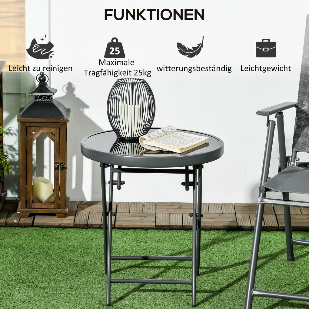 Klappbarer Beistelltisch, Outdoor-Klapptisch, mit Tischplatte aus gehärtetem Glas, für Terrasse, 45 x 45 x 50 cm Schwarz