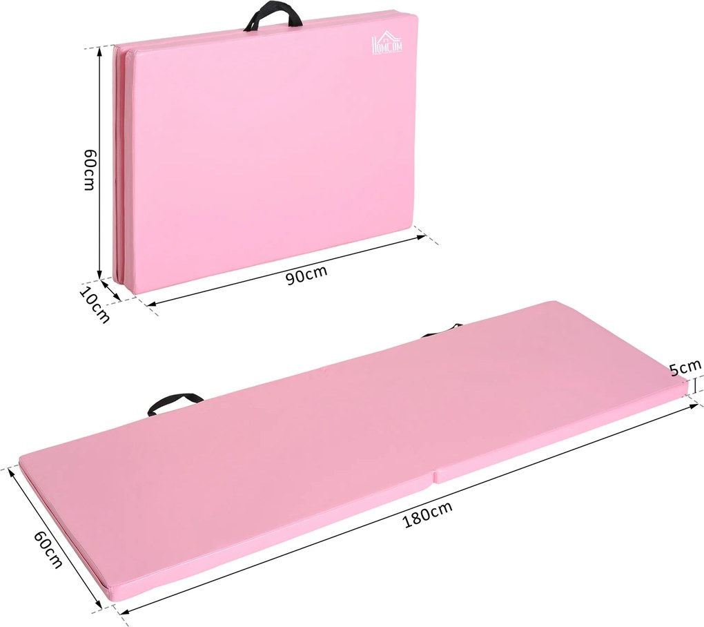HOMCOM Skládací Cvičební Podložka pro Gymnastiku, Jógu a Pilates 180L x 60W x 5H cm Růžová