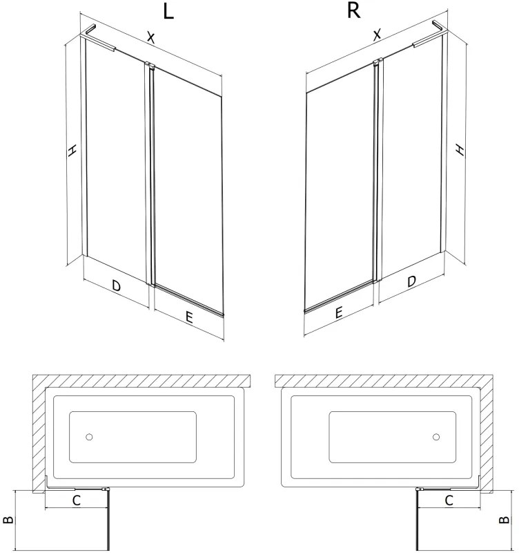 Mexen Mist L, 2-křídlová vanová zástěna 100 x 150 cm, čiré sklo, zlatý lesklý profil, 8A9L-100-011-50-00