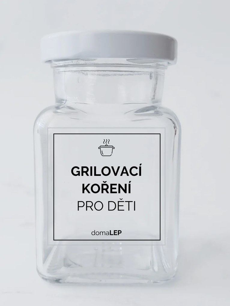 Samolepka na kořenky GRILOVACÍ KOŘENÍ PRO DĚTI průhledná 5 × 5 cm tučné písmo