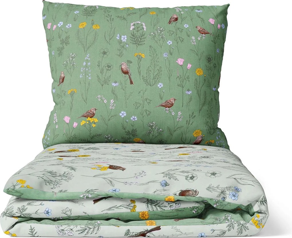 Bavlněné povlečení Ptáčci v kvítí - zelené - duo Velikost: 140 x 200 + 70 x 90 Biano.cz