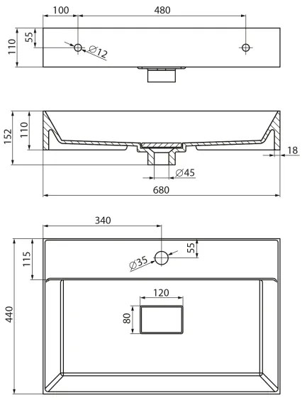 Sapho - Umyvadlo na desku GODIVA 68x44 cm mramor/bílá