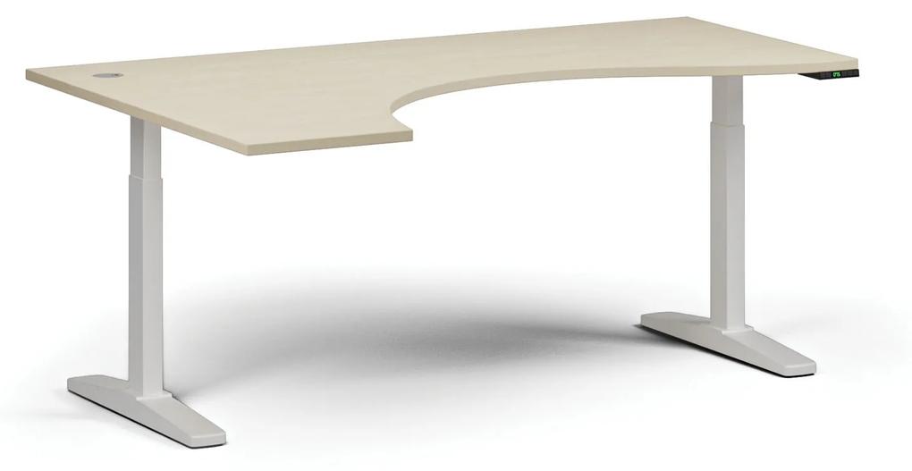 Výškově nastavitelný stůl, elektrický, 675-1325 mm, ergonomický levý, deska 1800x1200 mm, bílá podnož, bříza