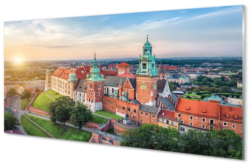 akrylový obraz Krakow castle panorama svítání 125x50 cm