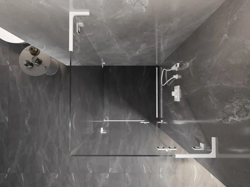 Mexen Lunar, L výklopný sprchový kout pravý 100 x 100 cm, 8mm čiré sklo, bílý profil, 834L-100-100-20-00-P