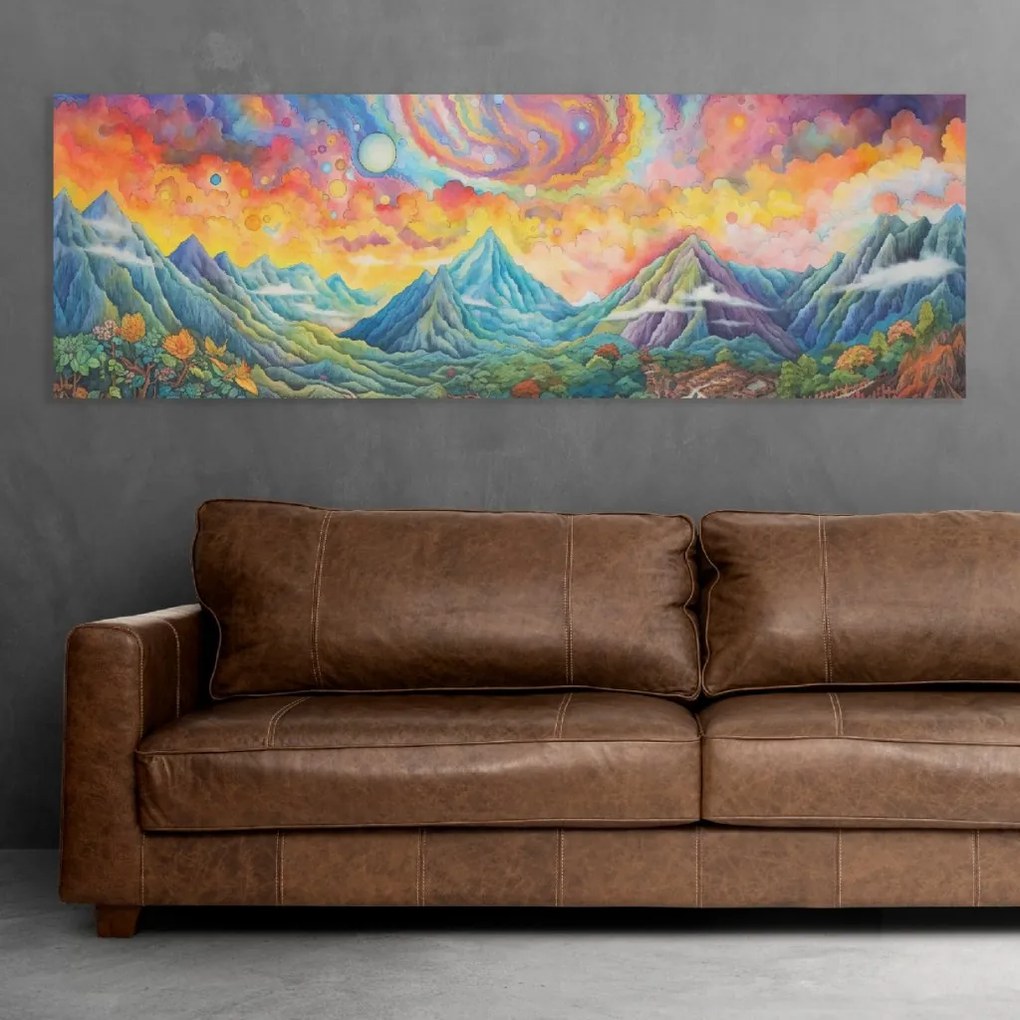 Obraz na plátně - Hory s pestrobarevným nebem FeelHappy.cz Velikost obrazu: 120 x 40 cm