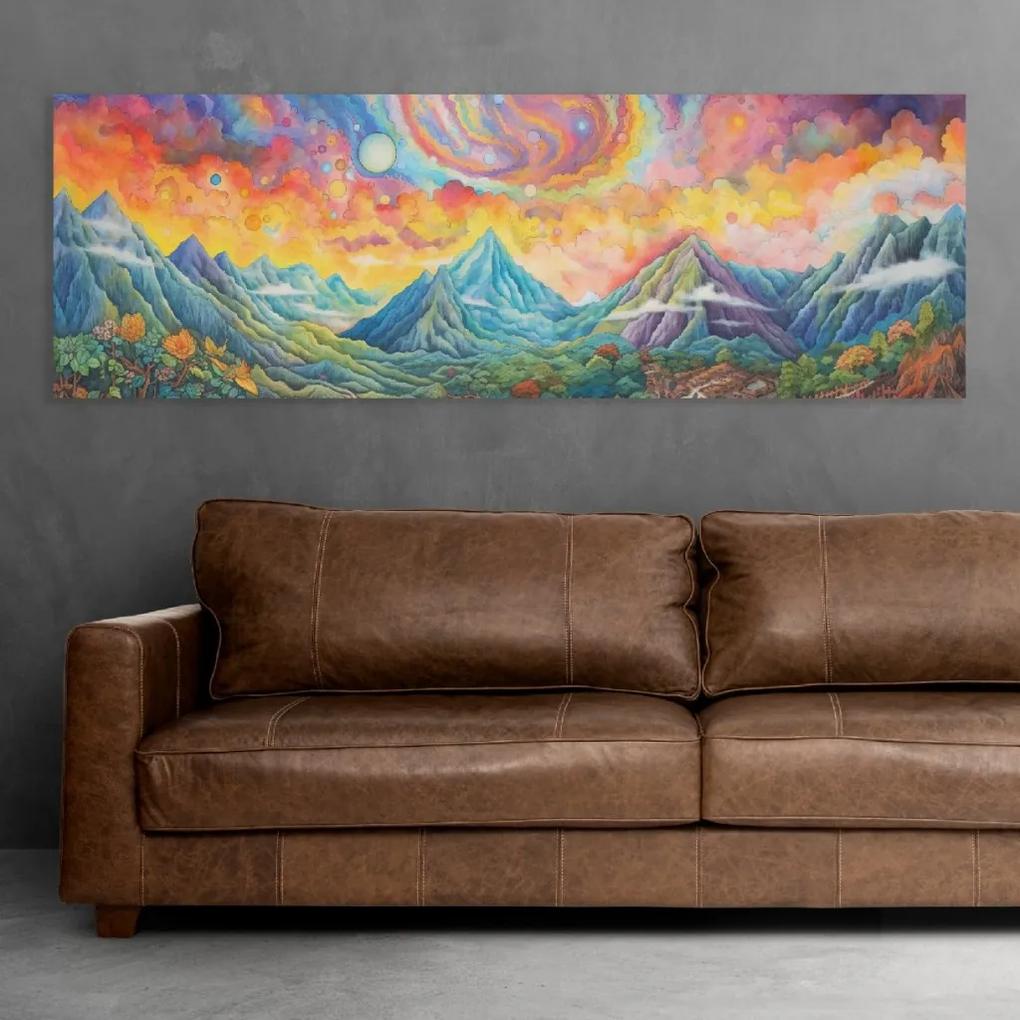 Obraz na plátně - Hory s pestrobarevným nebem FeelHappy.cz Velikost obrazu: 240 x 80 cm
