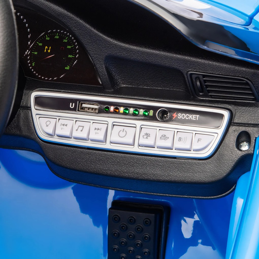 AIYAPLAY dětské elektrické auto s licencí RUF CTR 3 Clubsport, dálkové ovládání, dvojitý motor, siréna, pomocná kolečka, modrá