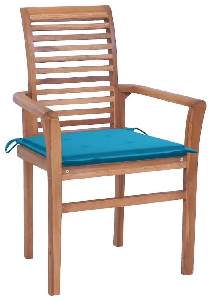 vidaXL Jídelní židle 4 ks s modrými poduškami masivní teakové dřevo