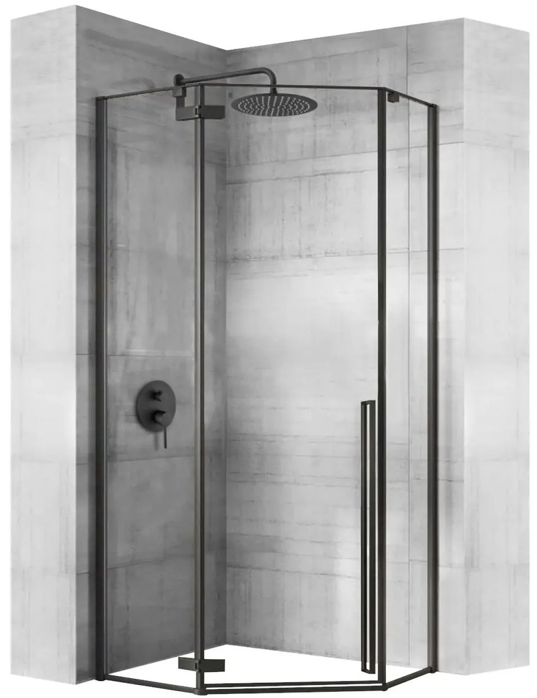 Rea - DIAMOND BLACK pětiúhelníkový sprchový kout 80 x 80 cm, černý matný, čiré sklo, REA-K6900