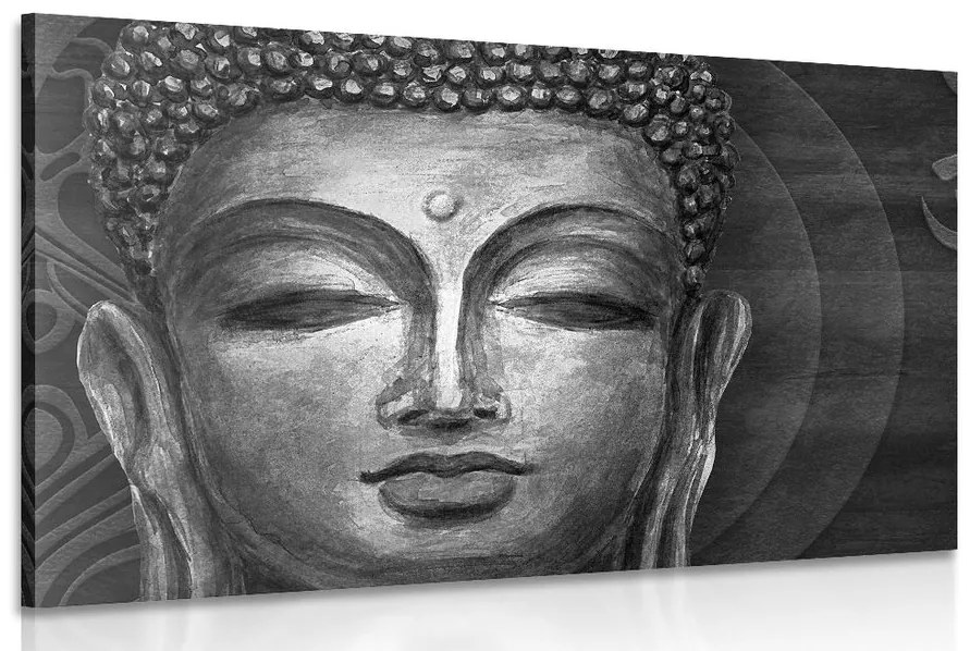Obraz tvář Budhy v černobílém provedení